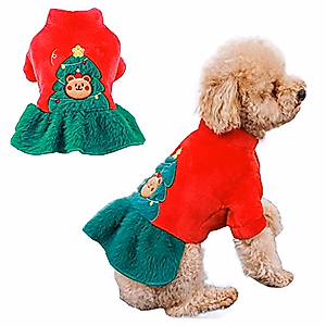Anelekor Christmas Dress for Cats Small Dogs Holiday Theme Puppy Clothes for Thanksgiving New Year Birthday Doggy Xmas Tree Costume Warm Pet Winter Outfit (A, Large)