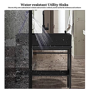 HM&DX Utility Sink with Cabinet,Black Commercial Sink,freestanding Stainless Steel Sinks,Single Bowl Kitchen Sink with Faucet and Shelves,Hand Washing Station Basin for Garage Kitchen Laundry Room