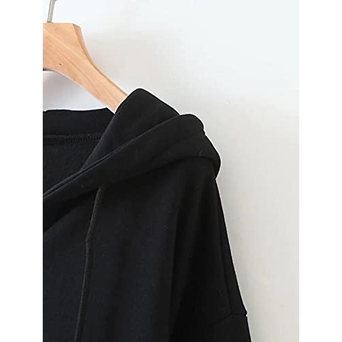 MISSACTIVER Women’s Vintage Solid Drawstring Hoodies Zip Up Oversized E-girl 90s Sweatshirt Basic Jacket With Pockets Black