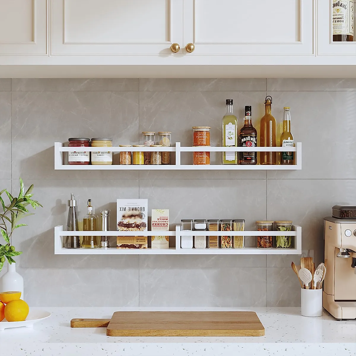 White Nursery Bookshelves,32Inch, Floating Nursery Shelves - Set of 3 - Book Shelf Organizer for Baby Nursery Room Decor, Wall Shelves for Kitchen Spice Rack, Pine