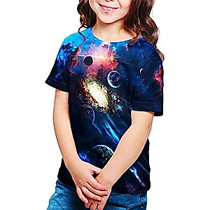 SYAIMN 3D Print T-Shirts Cool Graphic Tops Tees Space Short Sleeve Shirts for Boys Girls 8-10 Years
