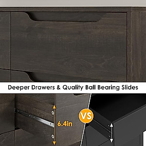 HOSTACK Modern 6 Drawer Dresser for Bedroom, Double Chest of Drawers with Storage, Large Wooden Storage Dresser Organizer with Cut-Out Handle, Accent Storage Cabinet for Living Room, Dark Brown