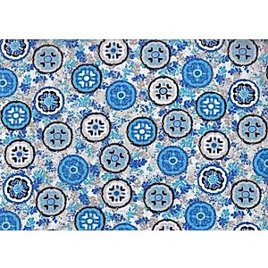 FlashPhoenix Quality Sewing Fabric – Flower Geo Blue Gray White Print 100% Cotton Quilt Crafting Fabric by Size; 36 x 44 by The Yard