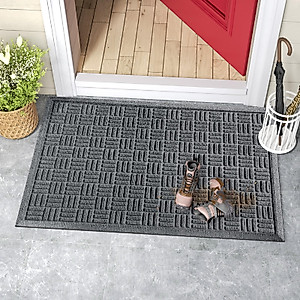 Mibao Front Door Mat Indoor Outdoor Entrance, Dirt Trapping Outdoor Welcome Mats, Non-Slip Outdoor Door Mats, Low Profile Front Door Mat, Entryway Mat, 36" x 24", Grey