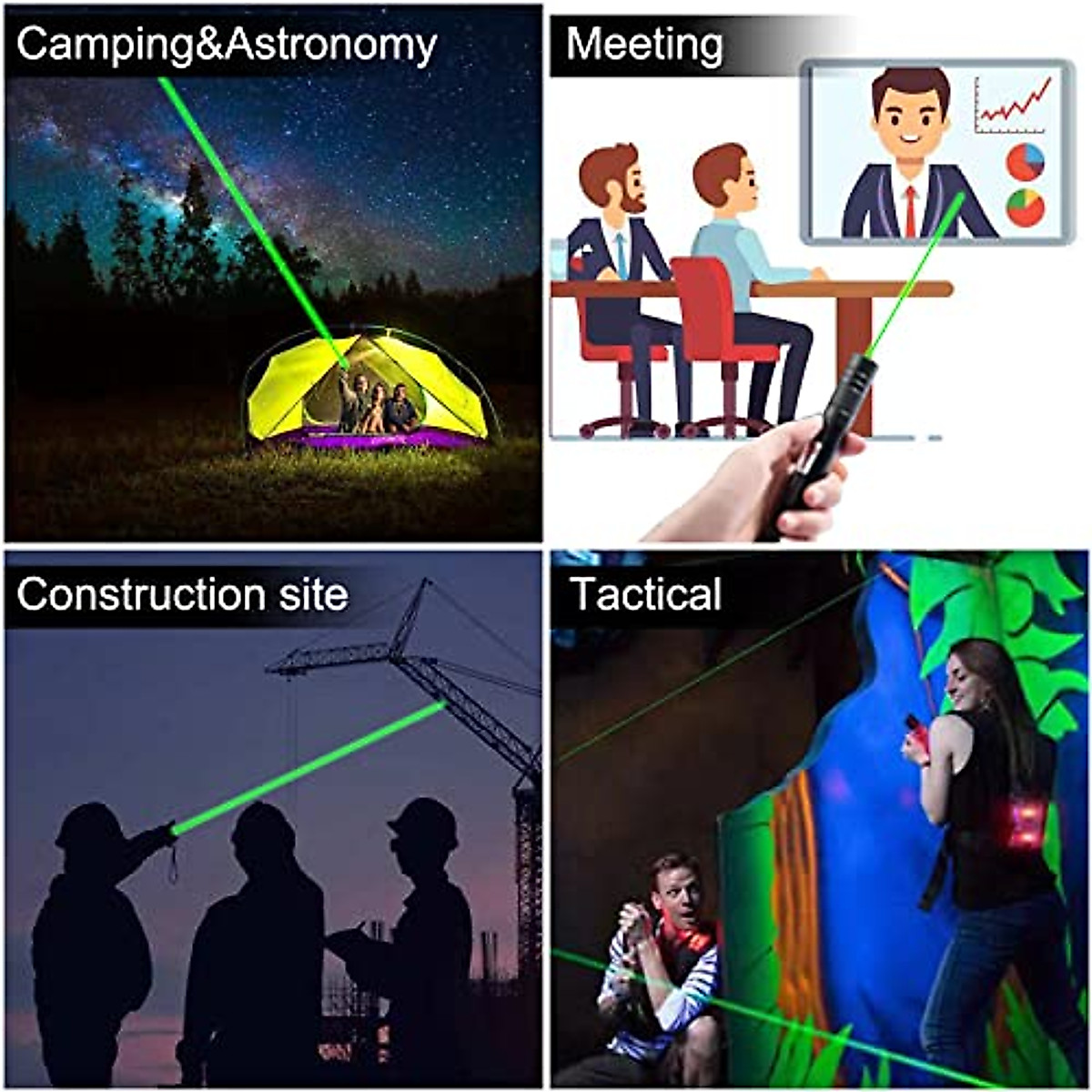 BKTLCAU High Power Laser Pointer, New Long Range Green Pointer, Tactical Flashlight Pen for Hiking, Hunting, Outdoor, USB Recharge. Star Cap Adjustable Focus for Night Camping