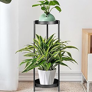 Extra Wide 12"Plant Stand,Extra High 31.5" Tall 2 Tiers Plant Stand, Plant Stand Indoor Outdoor,Metal Heavy Duty Potted Holder Rack,Flower Pot Corner Display Rustproof Iron Shelf for Home Garden Office -Black