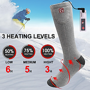 Rabbitroom Heated Socks for Men Women Rechargeable Electric Socks Battery Powered 3 Heat Settings Thermal Foot Warmer Perfect for Skiing Hunting Hiking Motorcycling (Gray, L)