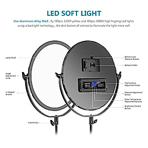 Neewer LED Bi-Color Studio Round Lighting, Ultra Thin Studio Edge Flapjack Light, 18''/45.5cm 70W Dimmable Portrait Light with AC Adapter/2.4G Wireless Remote (Battery/Light Stand Not Included)