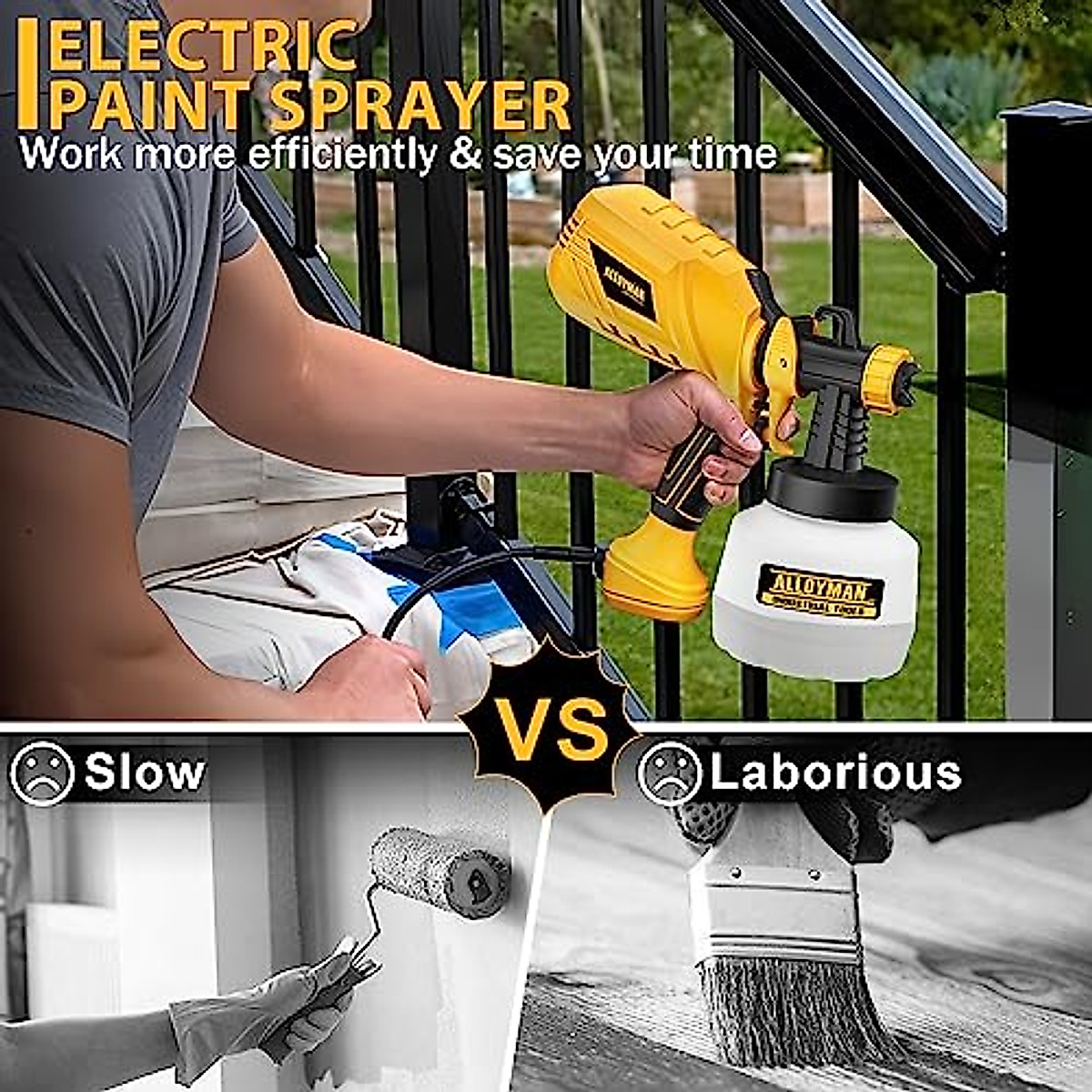 ALLOYMAN Paint Sprayer, 650W HVLP Electric Paint Sprayer, 4 Nozzles and 3 Patterns, with 1200ml Large Container Spray Gun, Easy to Clean, Paint sprayers for Home Interior and Exterior