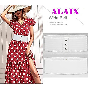 ALAIX Women's Wide Belt Stretchy Dress Belts Elastic Snap-Button Corset Belts for Women Waist Belt Waistband White(Fits 33~37 inches)