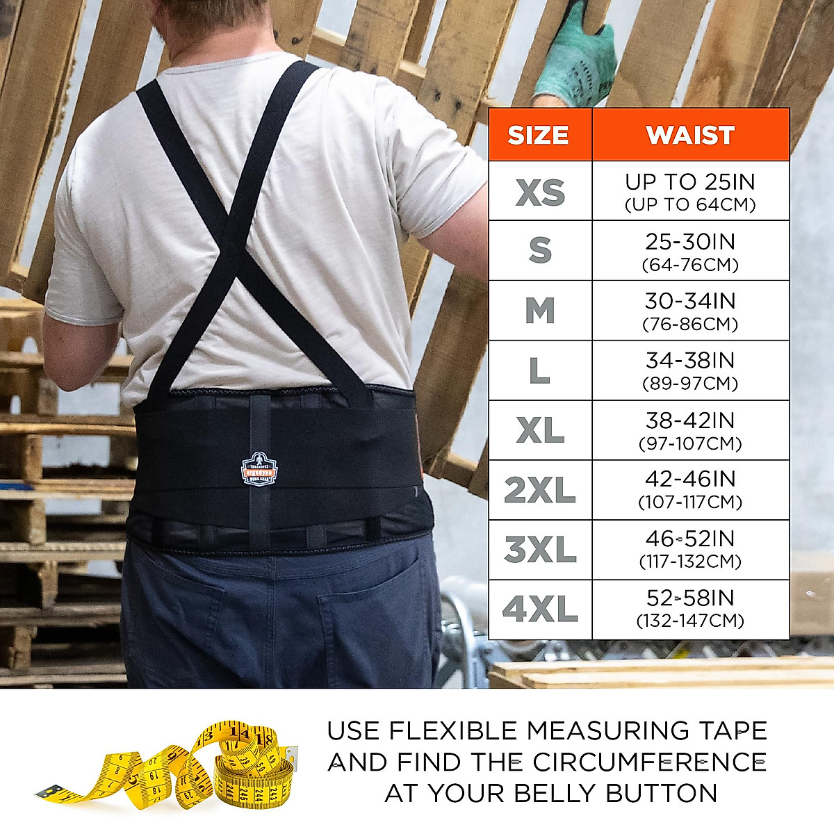 Ergodyne ProFlex 100 Back Support Brace, 8" Spandex Belt, Adjustable, Removeable Straps