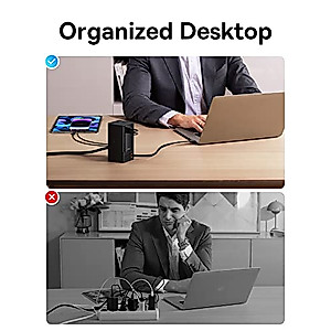 USB C Charger Baseus PowerCombo Tower 65W, 6-in1 Charging Station with Retractable USB-C Cable, 3 Outlets, USB A USB C Ports, Surge Protector Power Strip for MacBook, iPhone, Laptop, Multiple Devices