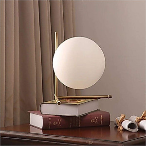 BOKT Mid Century Modern Brass Table Lamp Contemporary Gold Glass Globe Desk Lamp Vintage Bedroom Bedside Reading Lamp Golden Metal Nightstand Lamp for Office Study Room