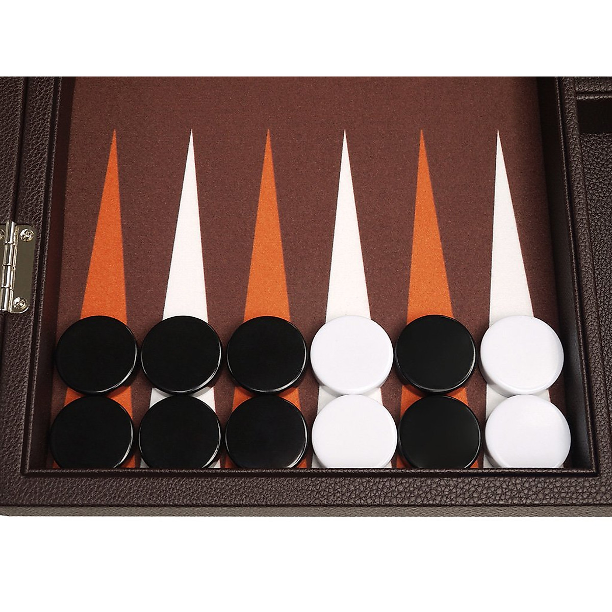16-inch Premium Backgammon Set - Dark Brown Board, White and Orange Points