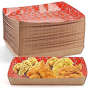 Fasmov 80 Pack Big Food Serving Tray, Lunch or Cafeteria Food Tray, Serving Boats for Nachos, Fries, Hot Corn Dogs, and More, 10.5” x 7.5” x 1.5”