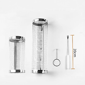 (Set of 2) UPDATED BBQ Grill Net Tube,Rolling Grilling Basket BBQ Basket Rotisserie,Grill Tool with Removable Mesh Cover,Accessories Great Grilling Gifts for Men Dad (11.8 inch & 8.3 inch)
