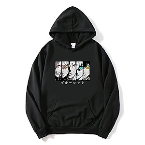 WJHYWDH Anime Blue Lock Hoodies Merch Casual Hooded Sweatshirt Unisex Clothing (Black,Large)