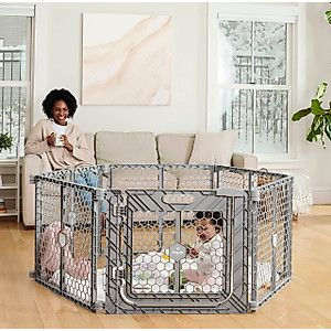 Regalo Plastic 192-Inch Super Wide Adjustable Baby Gate and Play Yard with Door, Award Winning Brand, 2-in-1, Bonus Kit, Includes 4 Pack of Wall Mounts, Gray