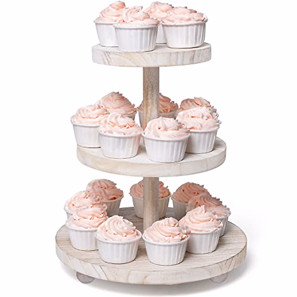 VIVIRBIEN 3 Tier Cupcake Stand Round,Wood Cake Stand with Tiered Tray Decor,Rustic Cake Stand,Cupcake Display for Home Tea Party, Birthday, Wedding, Farmhouse Decor,Woodland Baby Shower