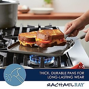 Rachael Ray Cook + Create Nonstick Stovetop Griddle/Grill Pan, Square, 11 Inch, Gray