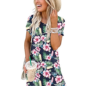 ANRABESS Women's Summer Casual Loose Short Sleeve Long T Shirt Dress Split Maxi Beach Sundress Travel Vacation Outfits Floral Print Medium