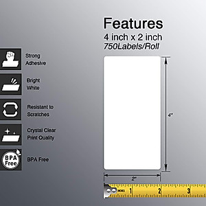 BETCKEY - 4" x 2" (102 mm x 51 mm) Barcode Shipping & Multipurpose Labels Compatible with Zebra & Rollo Label Printer,Premium Adhesive & Perforated [6 Rolls, 4500 Labels]