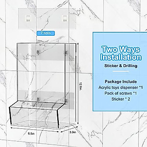 BSSOYAMM Acrylic Wall Toy Dispenser, Self Adhesive Wall Toy Organizer for Kids, Clear Storage Bin for Playroom, No Drilling Toy Storage Wall Mounted for Cars, Blocks,Trains, Darts, Snacks, Balls