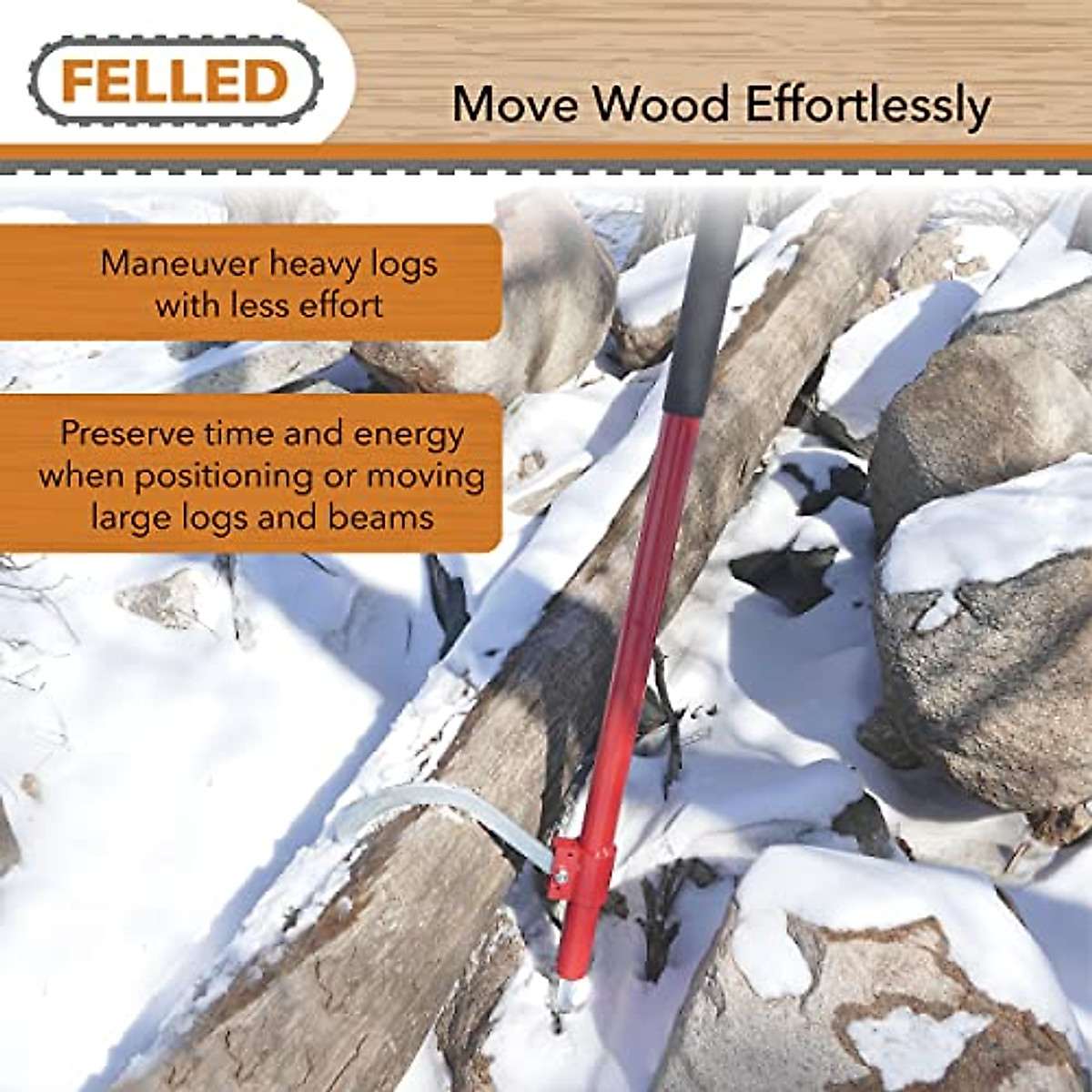 Felled Large Log Peavey Tool with Moving Hook - 8 to 32in Capacity Logger Peavy Hook Log Roller Tool with 42in Handle