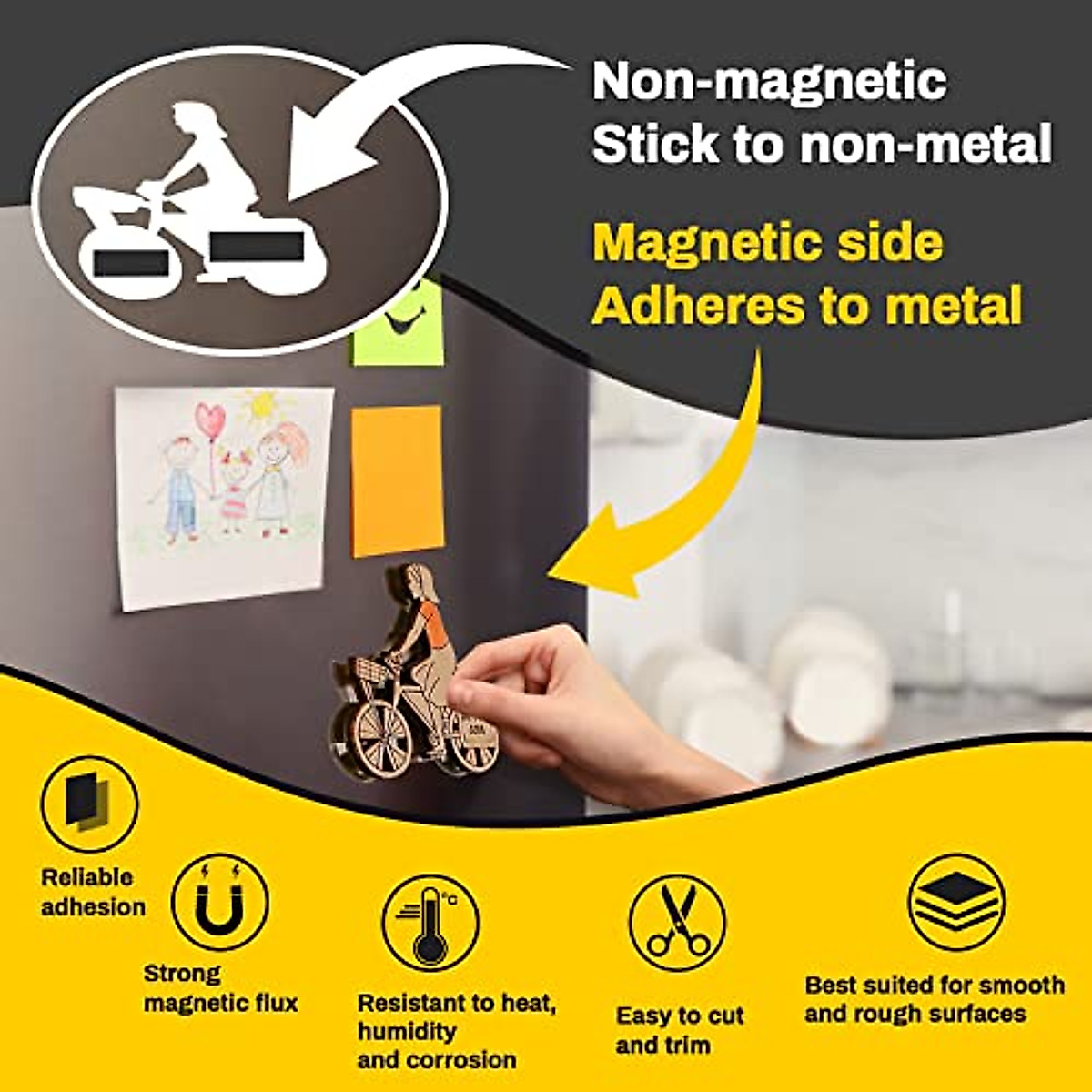 Magnetic Tape Strips with Adhesive Backing - Magnetic Strip SUKH Magnet Band Strong Adhesive Cuttable Magnetic Sheets Magnets Perfect for DIY, Art Projects,Whiteboards,Fridge Organization Classroom