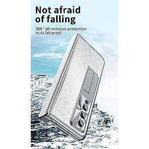 WenKa Plating Leather Case for Samsung Galaxy Z Fold 4 3 2 5 G Magnetic Kickstand Carbon Fibe Screen Protector Phone Cover,Carbon White,for Galaxy Z Fold 5