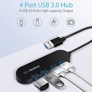 TWOPAN 4-Port USB 3.0 Hub, Ultra Slim USB Multiport Adapter for Laptop, Desktop, Mac, Surface Pro, XPS, Mouse, Keyboard, Flash Drive, U Disk, Printer - Plug and Play, High-Speed Data Transfer