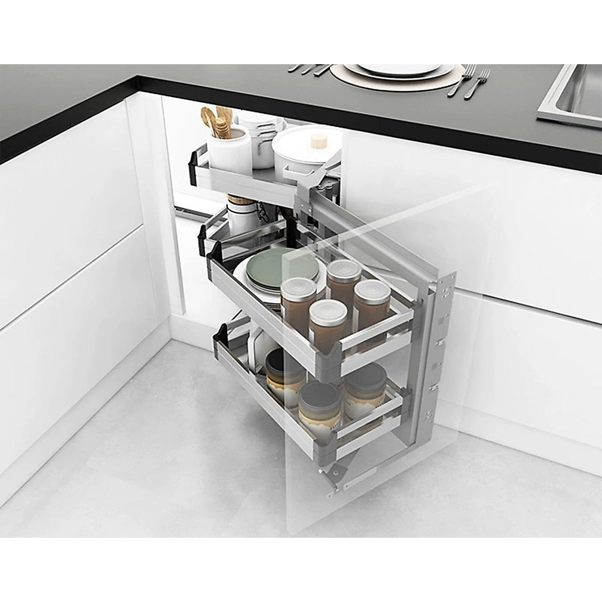 Gagalayong Blind Corner Cabinet Organizer, Corner Optimizer, Chrome Blind Corner Soft Close, Blind Corner Cabinet Pull Out Right for Coffee Cabinets and Kitchen Closets