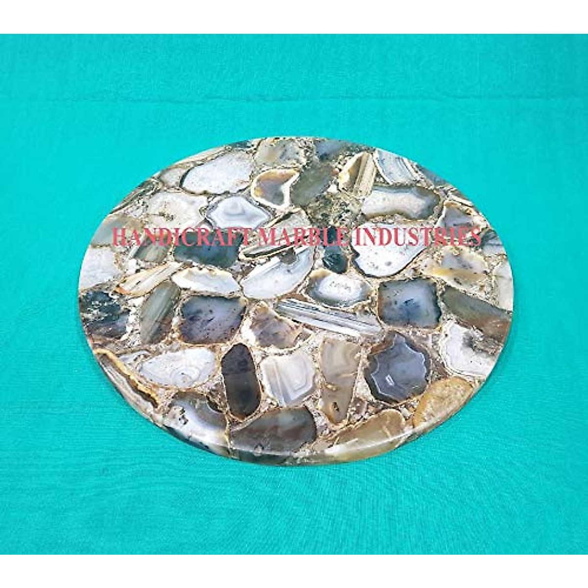 18" Inch Round Brown Grey Agate Coffee Table with Hair Pin Style Metal Base, Agate Table, Stone Coffee Table, Agate Table Top, Agate Round Coffee Table, Agate Side Table Home Decor