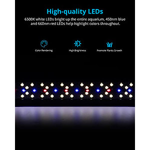 NICREW SkyLED Plus Aquarium Plant Light, Freshwater Fish Tank Light with Ramp Up and Dim Down, Spectrum Adjustable and Lighting Schedule Programmable with Controller, 18-24 Inches, 18 Watts