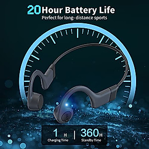 TANTUU Bone Conduction Headphones,Premium Open-Ear Wireless Bluetooth Sport Headphones with Microphones, 20Hr Playtime, Waterproof Wireless Earphones for Workout,Gym,Running,Hiking, Cycling (Black-A)