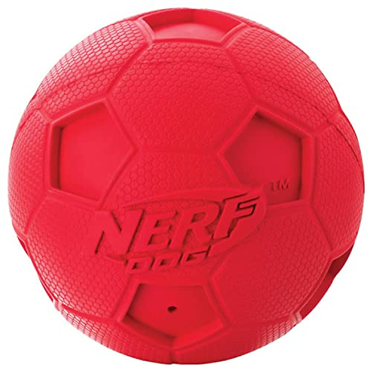 Nerf Dog Soccer Ball Dog Toy with Interactive Squeaker, Lightweight, Durable and Water Resistant, 2.5 Inches, For Small/Medium/Large Breeds, Two Pack, Blue and Red