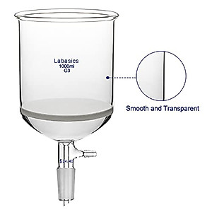 Labasics Borosilicate Glass Buchner Filtering Funnel with Fine Frit (G3), 114mm Inner Diameter, 120mm Depth, with 24/40 Standard Taper Inner Joint and Vacuum Serrated Tubulation (1L)