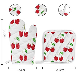 Chic Decor Home Set of Oven Mitt and Pot Holder Sweet Red Cherry Kitchen Mittens Heat Resistance Non-Slip Surface for Kitchen BBQ Cooking Baking Grilling,Cartoon Fruit