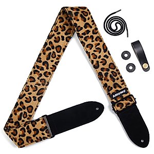 Amumu Crushed Flocked Guitar Strap Flocking Leopard for Bass, Electric & Acoustic Guitar Accessories