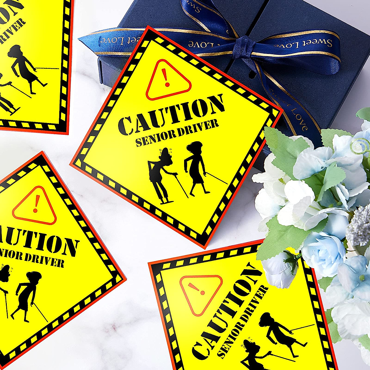 4 Pieces Over The Hill Gag Gifts Driver Car Magnet Elderly Driver Sticker Funny Car Magnets for Over The Hill Party Supplies Gags and Practical Joke Toys