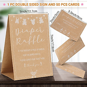 50 Pieces Diaper Raffle Tickets and 1 Sign Baby Shower Games Baby Shower Invitations with Diaper Raffle Cards Kraft Paper Baby Gender Neutral Tickets for Baby Shower Party Favor Decorations Supplies