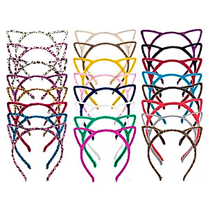 OJYUDD 24 Colors Cat Ear Headbands,Plastic Cat Hair Hoops,Daily Decorations Party Lovely Headwear Cats Accessories,Fluffy Hair Hoop for Girls and Adult(24 Pieces)