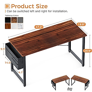 ODK Computer Desk Large Office Desk, 48 Inch Gaming Desk with Storage, Modern PC Desk Work Table with Headphone Hook for Home Office, Deep Brown