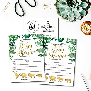25 Safari Baby Shower Invitations, Sprinkle Invite for Boy or Girl, Gender Neutral Reveal Jungle Animal Theme, Cute Printed Fill or Write In Blank Printable Card, Coed Twin Party Stock Paper Supplies