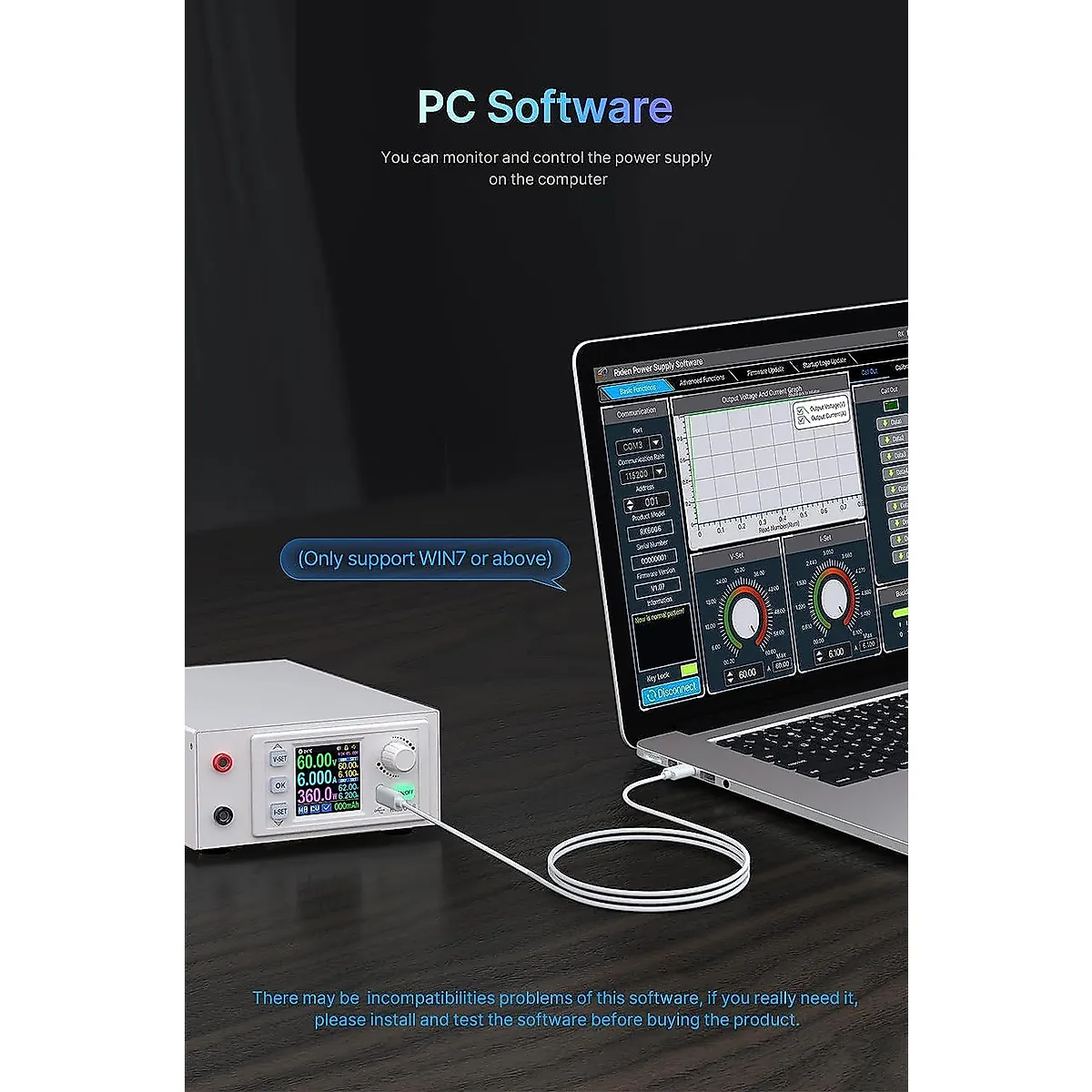 Digital Control RK6006-C 60V 6A 4 Digit Adjustable AC to DC Lab Bench Power Supply Regulator 360W