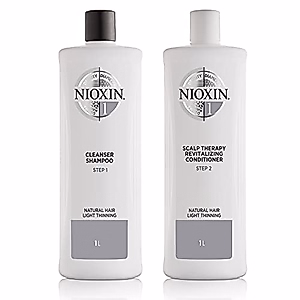 Nioxin System 1 Scalp Cleaning Shampoo and Therapy Conditioner Set for Natural Hair with Light Thinning