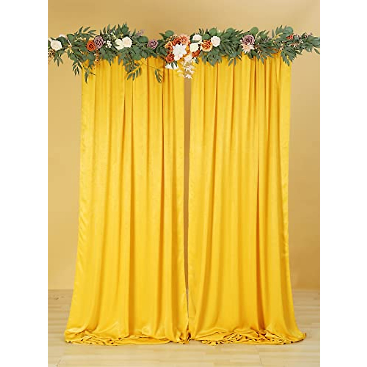 Cytdkve 2 Panels 4.8 Feet x 10 Feet Gold Velvet-Like Wedding Backdrop Curtain Drapes, Silky Soft Window Curtains Panels for Wedding Ceremony Birthday Party Decorations