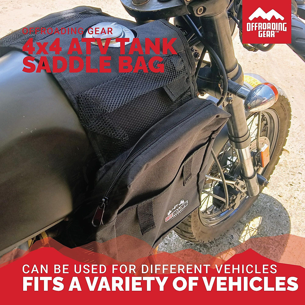 Offroading Gear 4x4 Waterproof Rear and Front Tank-Top Saddle Bag| With Two Compartments| Great for ATV| UTV| Snow Mobile| Quad Bike| Motorcycle| Etc. | Black