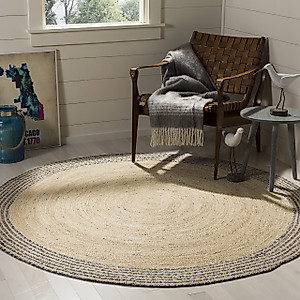 SAFAVIEH Cape Cod Collection 4' Round Ivory / Steel Grey CAP204C Handmade Braided Jute Area Rug