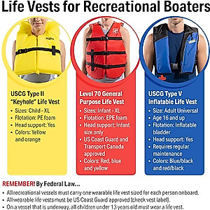Seachoice Life Vest, Type II Personal Flotation Device, Orange, Adult, 4-Pack w/ Bag